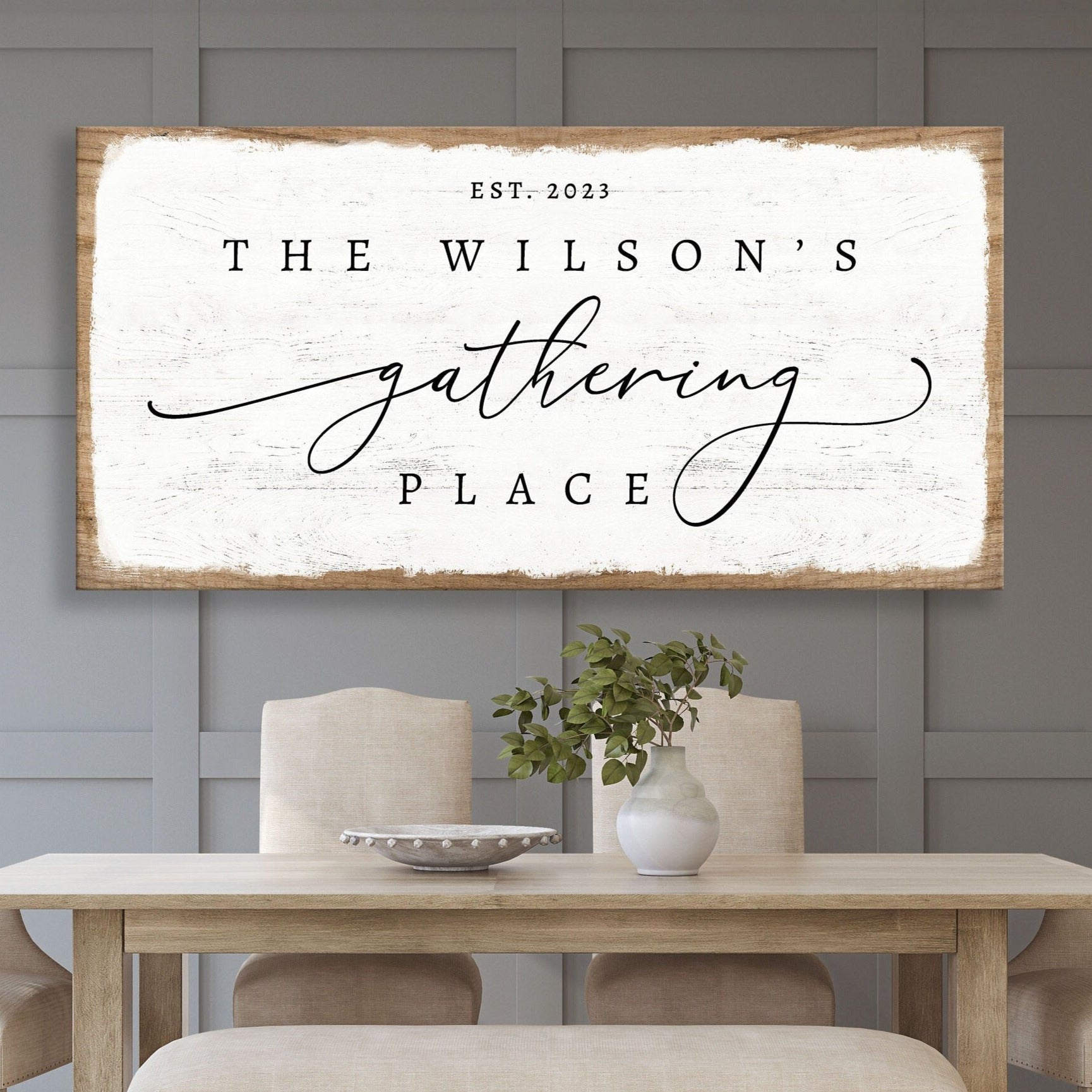 Gathering Personalized Family Name Faux Wood Canvas – Forever Written